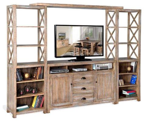 114 Entertainment Wall Unit Tv Stand Media Console Weathered Farmhouse