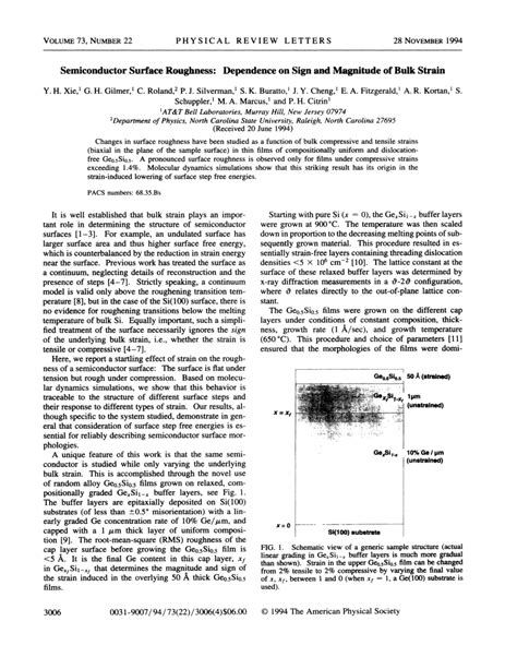 Pdf Semiconductor Surface Roughness Dependence On Sign And Magnitude Of Bulk Strain