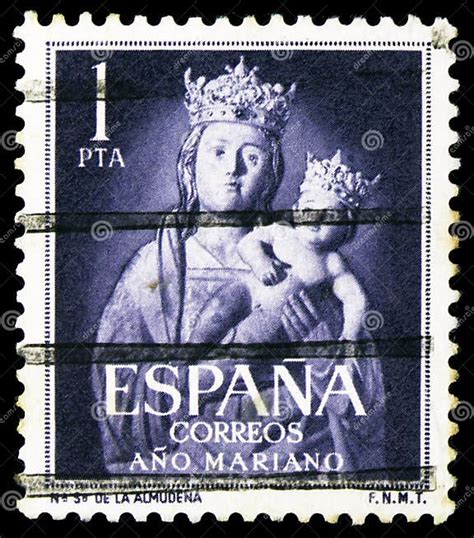 Postage Stamp Printed In Spain Shows Our Lady Of Almudena Madrid