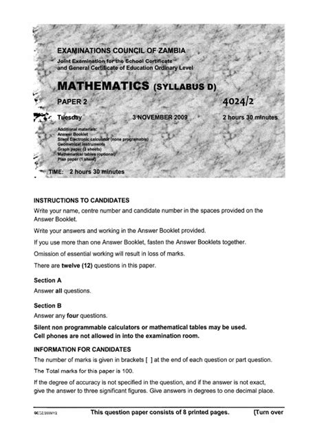 G12 Maths P2 2009 Pdf