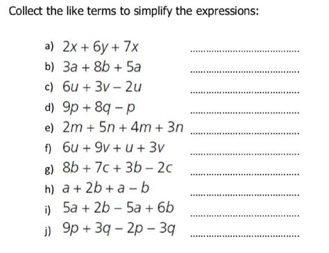 Algebraic Expressions Addition And Subtraction Worksheet Subtraction