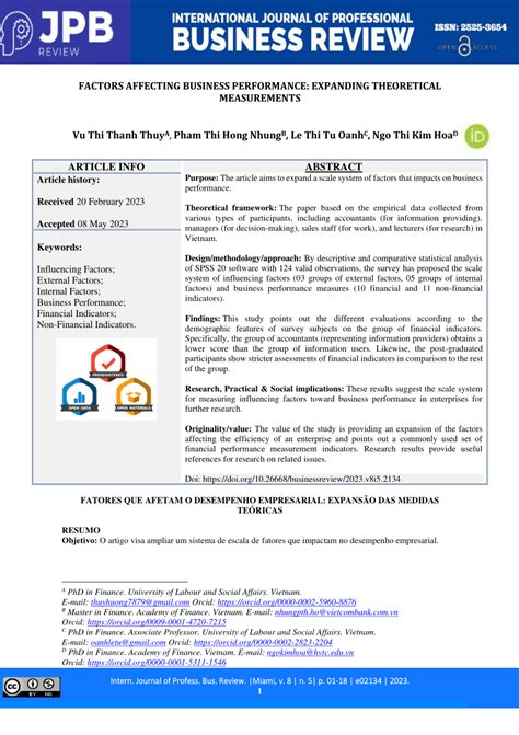 Pdf Factors Affecting Business Performance Expanding Theoretical Measurements