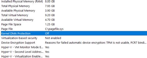 how to check if your windows system supports kernel dma protection
