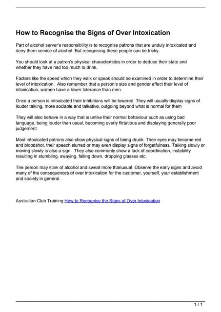 How To Recognise The Signs Of Over Intoxication Pdf