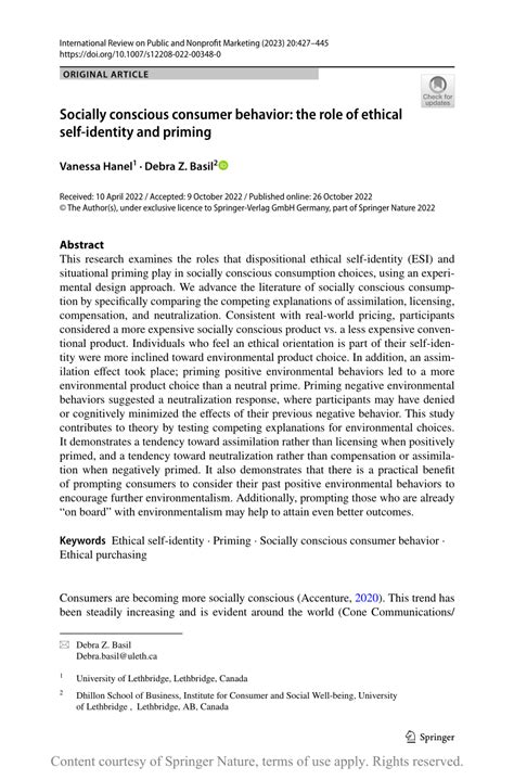 Socially Conscious Consumer Behavior The Role Of Ethical Self Identity And Priming Request Pdf