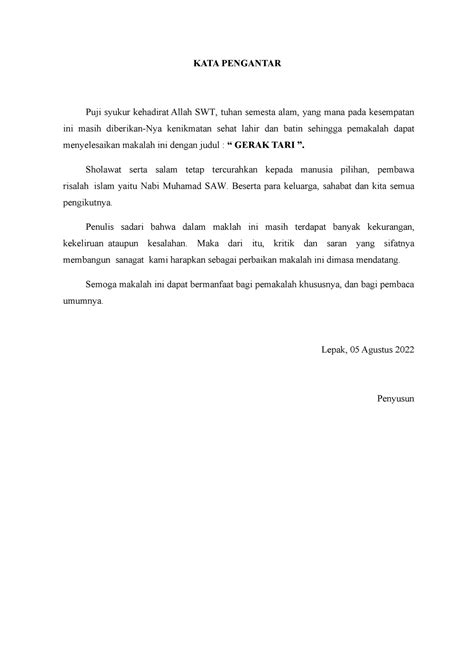 Makalah Gerak TARI GOOD KATA PENGANTAR Puji Syukur Kehadirat Allah SWT Tuhan Semesta Alam