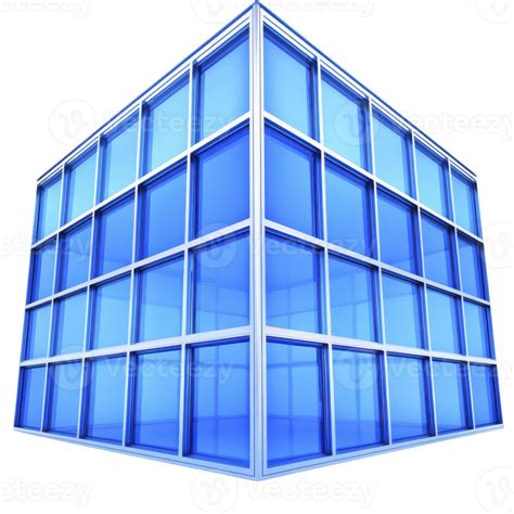 Modern Blue Glass Cube Structure With Reflective Surfaces And