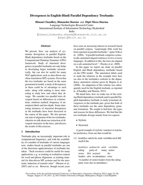 Pdf Divergences In English Hindi Parallel Dependency Treebanks