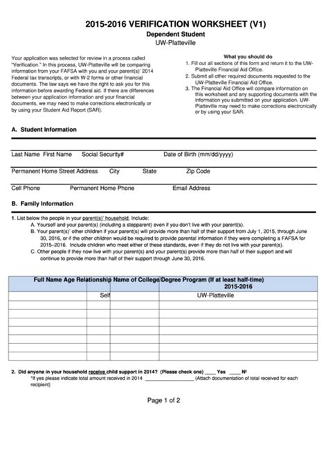 Fillable V1 Dependent Verification Form Printable Pdf Download