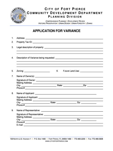 Fillable Online Application For Variance Fax Email Print Pdffiller