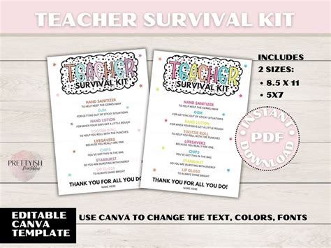 Teacher Survival Kit Printable T Tag Back To School Survival Kit