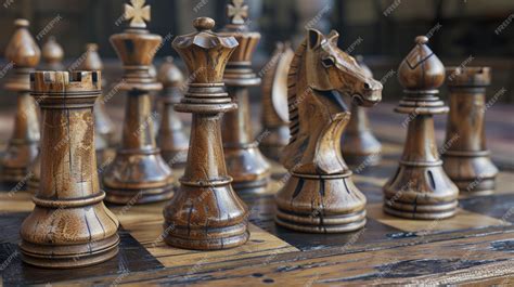 Piezas De Ajedrez De Madera Antiguas En El Tablero De Ajedres Strateg Foto Premium