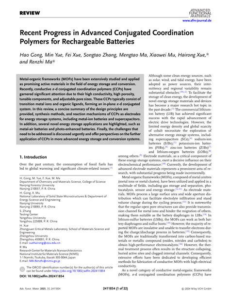 Recent Progress In Advanced Conjugated Coordination Polymers For