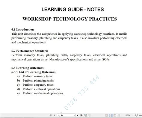 Workshop Technology Practices Learning Guide Pdf Notes Tvet [civil And Building] Cdacc Level 6