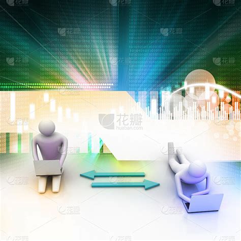 两个手持笔记本电脑的3d人用箭头连接