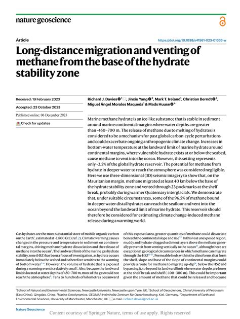 Pdf Long Distance Migration And Venting Of Methane From The Base Of