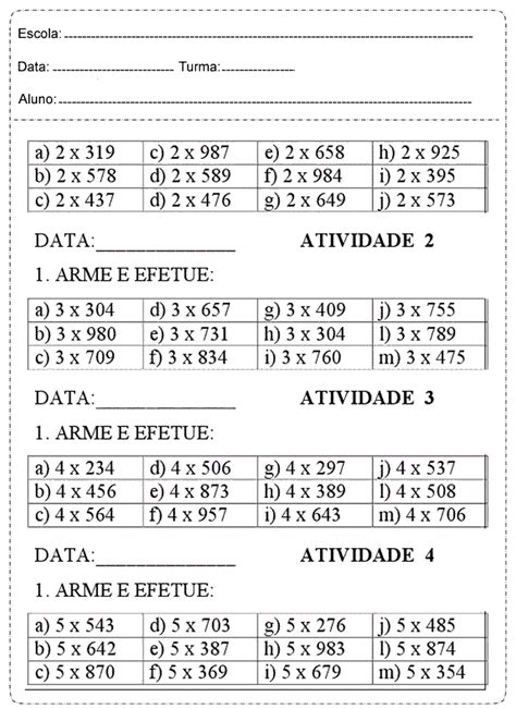 Atividades De Multiplicação 4º Ano Para Imprimir Educação