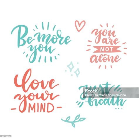 인격 장애를 앓고있는 사람들을위한 손으로 그린 슬로건으로 설정 문자 따옴표 정신 건강 인식의 달 인쇄 설계를 위한 템플릿입니다 현대 벡터 양식에 일치시키는 타이포그래피 정신