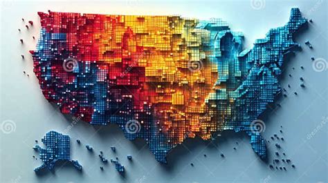 Pixel Art Representation Of The Usa Map Showcasing Vibrant Colors And