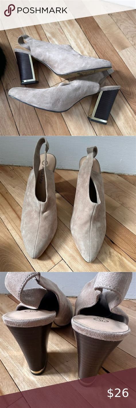 Bella Vita Gabriella Nude Suede Chunky Heel Slingback 95 Gold Shoe