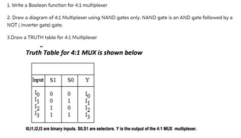 1 Write A Boolean Function For 4 1 Multiplexer 2 Draw A Diagram Of 4 1 Multiplexer Using Nand