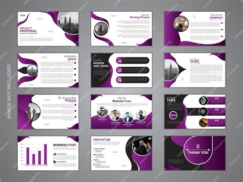 Современный набор шаблонов дизайна презентационных слайдов Powerpoint для бизнеса Премиум векторы