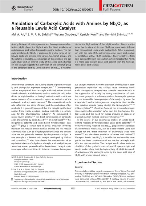 Pdf Amidation Of Carboxylic Acids With Amines By Nb 2 O 5 As A