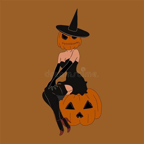 Witch In Halloween Costume Pumpkin Cute Ladies Pin Up Retro Style