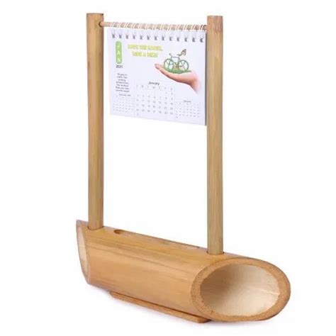 Natural Happy Bamby Bamboo Calendar With Mobile Stand And Speaker Size