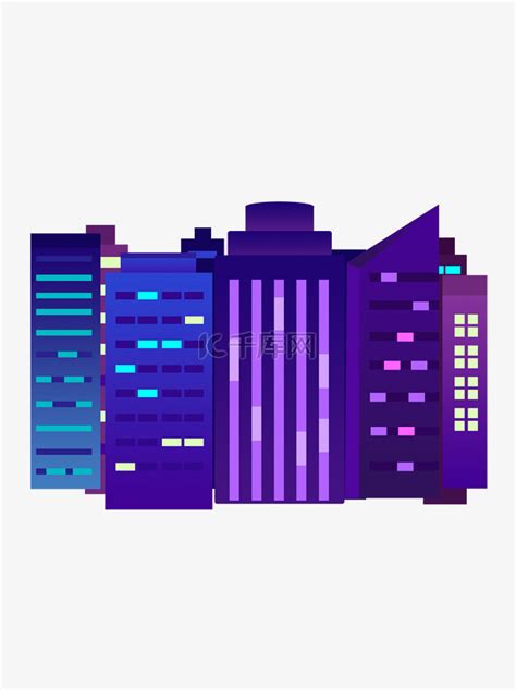 手绘卡通紫色建筑高楼元素素材图片免费下载 千库网