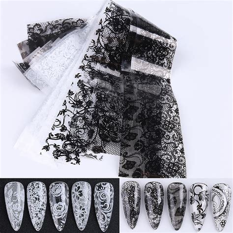 Hywwpflay 10 Sheets Lace Nail Foils Transfer Nail Art Colorful Lace Series Nail