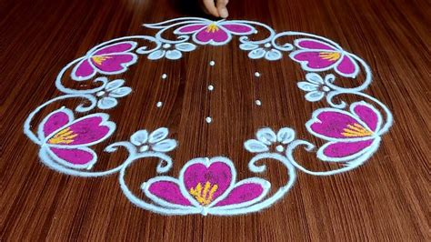 Ugadi Rangoli Designs 2022 7×4 Dots Simple Lotus Flower Rangoli Small