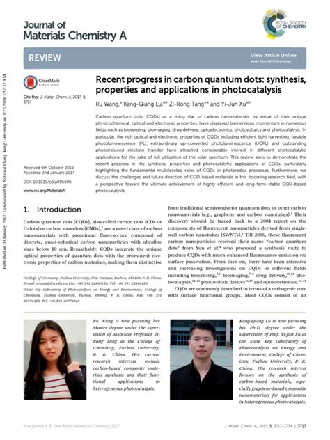 2 - Recent Progress in Carbon Quantum Dots - Synthesis Properties and Applications in ...