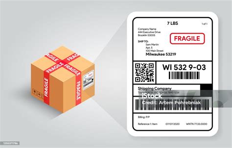 Shipping Label On Cardboard Box Template Barcode And Qr Code For