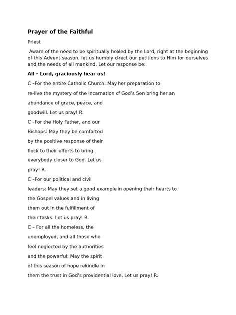 Prayer Of The Faithful First Sunday Of Advent Pdf
