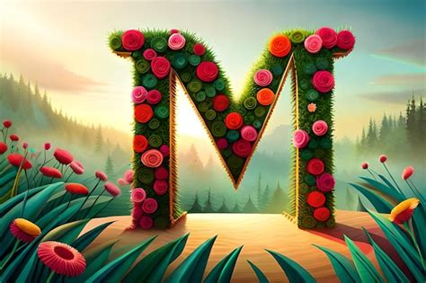 Premium Ai Image Letter M With Flowers Created With Generative Ai