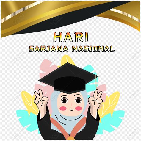 인도네시아 전국 본과 생일 일러스트 블랙 골 드 테두리 졸업 학교축하모자 Png 일러스트 무료 다운로드 Lovepik