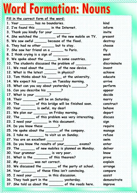 Word Formation Nouns Worksheet