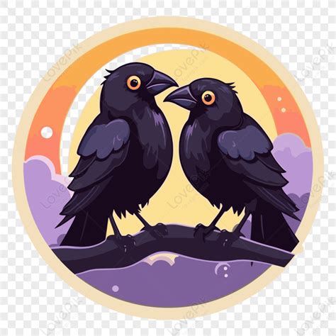 兩隻烏鴉坐在樹枝上 向量 貼紙 乌鸦eps圖案素材免費下載，可愛卡通圖片，尺寸4267 × 4267px Lovepik