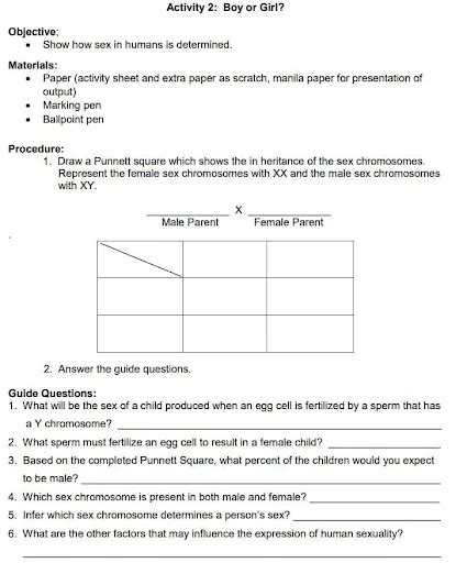 Activity 2 Boy Or Girlobjective Show How Sex In Humans Is Determine