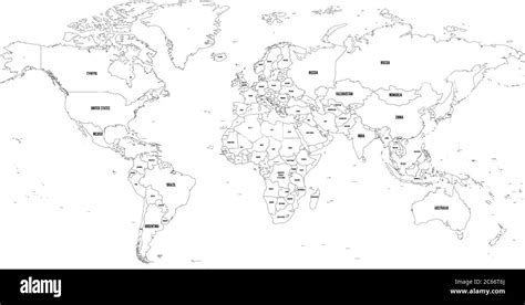 World Map Black And White Labeled Printable