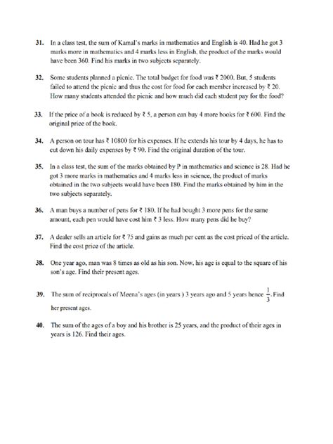 Maths Test 34 Qe Word Problems Class 10encrypted Pdf