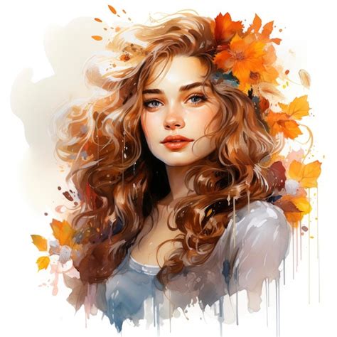 Fallprincesswatercolorwhitebackgorundclipartmystery Premium Ai