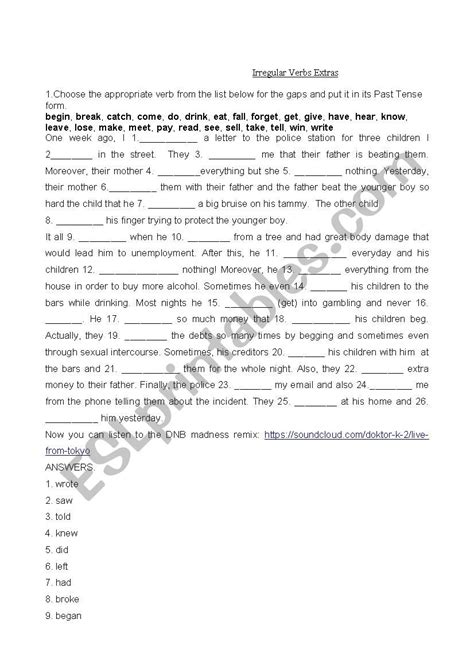 Irregular Verb Exercise Esl Worksheet By Panteleimon