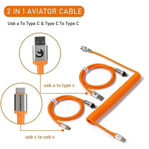 C04 2 In 1 Custom Coiled Usb C Cable For Gaming Keyboard Detachable Double Sleeve Spiral Cable