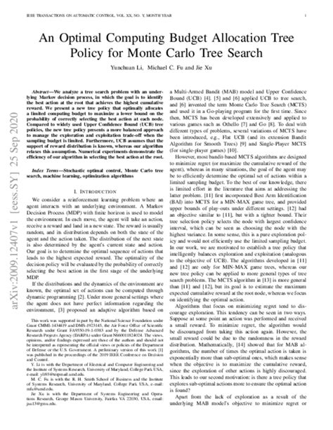Pdf An Optimal Computing Budget Allocation Tree Policy For Monte
