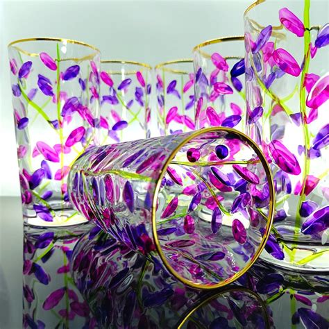 Secoloventesimo Dryckestjänst Gold Ametist Lämnar L D 24k Guld Ställ Sex Höga Drinkglas