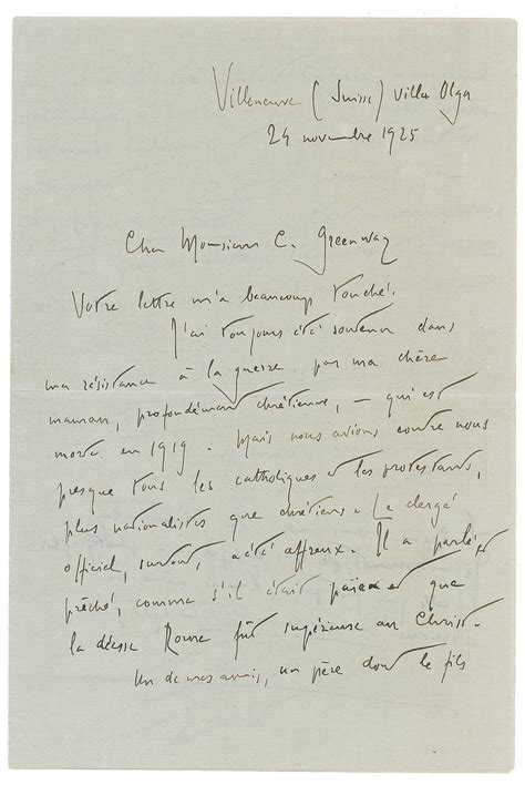 Romain Rolland Handwritten Letter Signed Rr Auction