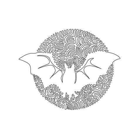 Continuous One Curve Line Drawing Of Scary Bats Abstract Art In Circle