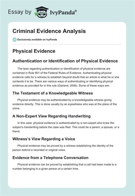 Criminal Evidence Analysis 1126 Words Term Paper Example